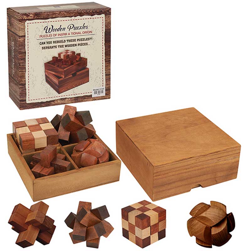 מארז 4 משחקי חשיבה מעץ במארז עץ – גאדג'טשופ